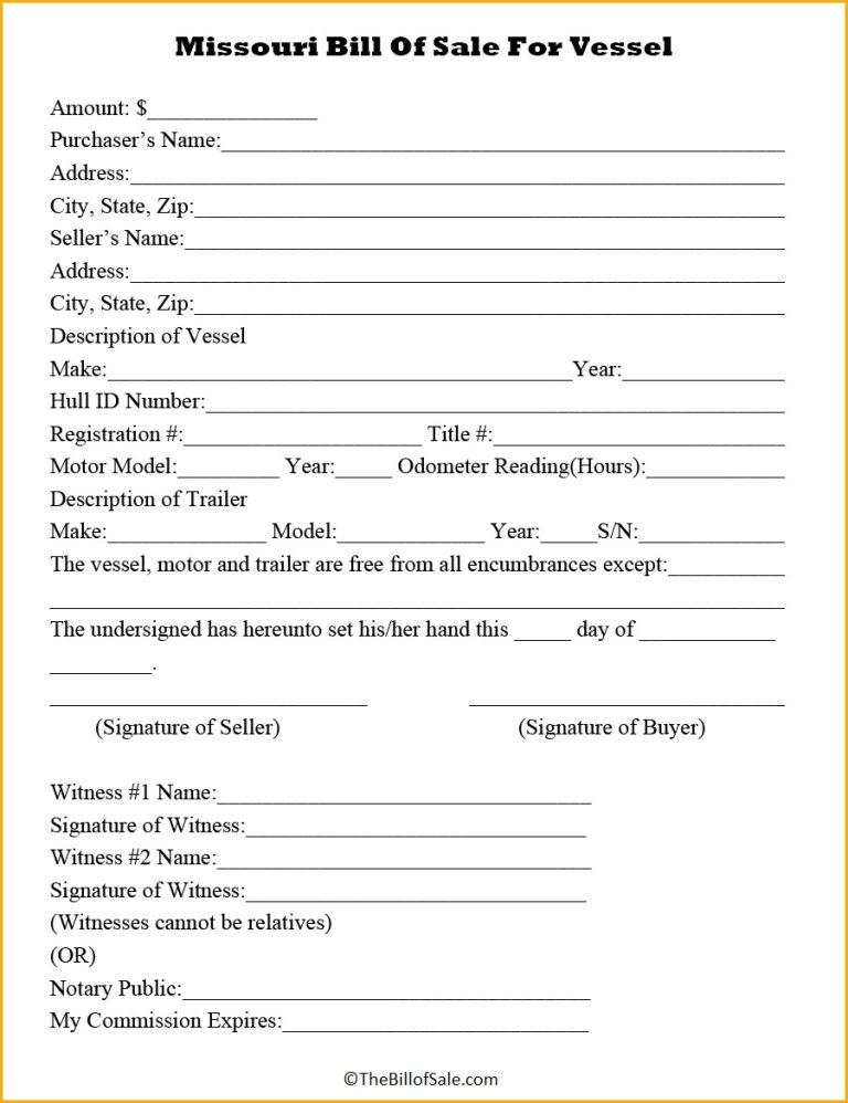 Missouri Bill of Sale Form for General, Car, Vehicle & DMV [PDF]